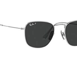 Ray-Ban Men's RB8157 Frank Titanium Square Sunglasses, Silver/Black Polarized, 48 mm