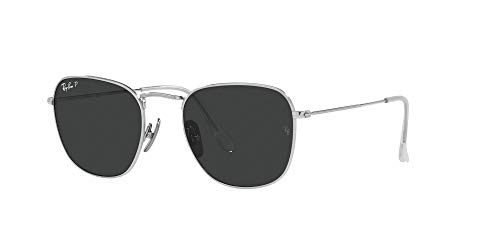 Ray-Ban Men's RB8157 Frank Titanium Square Sunglasses, Silver/Black Polarized, 48 mm