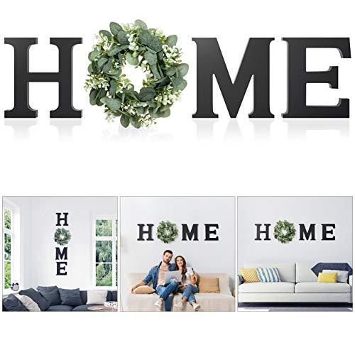 Wood Home Sign for Wall Decor Wooden Home Letters with Wreath Artificial Eucalyptus Modern Decorative Hanging Farmhouse Home Sign for Living Room Kitchen Christmas Housewarming Gift