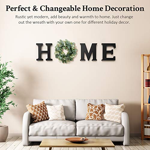 Wood Home Sign for Wall Decor Wooden Home Letters with Wreath Artificial Eucalyptus Modern Decorative Hanging Farmhouse Home Sign for Living Room Kitchen Christmas Housewarming Gift