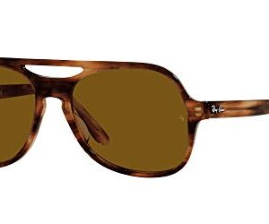 Ray-Ban Rb4357 Powderhorn Aviator Sunglasses, Striped Havana/Brown, 58 mm