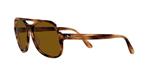 Ray-Ban Rb4357 Powderhorn Aviator Sunglasses, Striped Havana/Brown, 58 mm