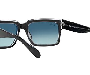 Ray-Ban RB2191 Inverness Rectangular Sunglasses, Black On Transparent/Blue Gradient, 54 mm