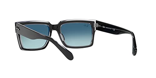 Ray-Ban RB2191 Inverness Rectangular Sunglasses, Black On Transparent/Blue Gradient, 54 mm