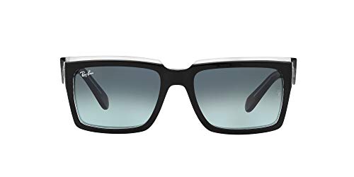 Ray-Ban RB2191 Inverness Rectangular Sunglasses, Black On Transparent/Blue Gradient, 54 mm