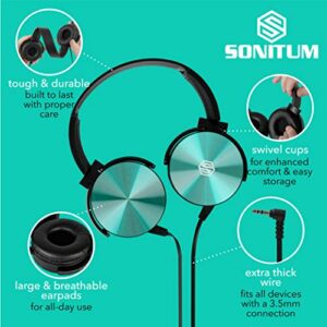 Classroom Headphones Bulk 5 Pack, Student On Ear Color Varieties, Comfy Swivel Earphones for Library, School, Airplane, Kids, for Online Learning and Travel, Noise Stereo Sound 3.5mm Jack (Black)