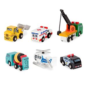 Battat – Wood Cars for Kids – 6Pc Toy Vehicle Set – Mini Rescue & Construction Vehicles – Toddler Truck Toys – 3 Years + – Wooden Vehicles Set 1