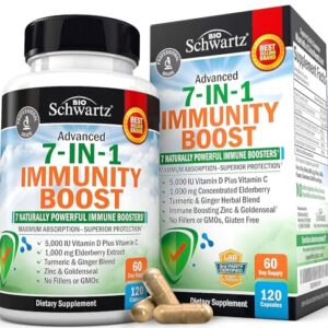 Immune Support Supplement with Zinc Vitamin C Vitamin D 5000 IU Elderberry Ginger D3 Goldenseal - Dr Approved Immunity Vitamins for Adults Women and Men - Natural Immune System Booster Defense -120ct