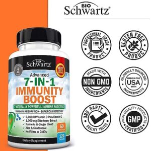 Immune Support Supplement with Zinc Vitamin C Vitamin D 5000 IU Elderberry Ginger D3 Goldenseal - Dr Approved Immunity Vitamins for Adults Women and Men - Natural Immune System Booster Defense -120ct