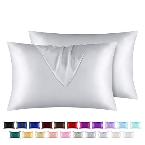 yourose Satin Pillowcase for Hair and Skin, 2 Pack Standard Size Silky Pillowcases with Envelop Closure, (Silver, 20”X26”,2pcs)