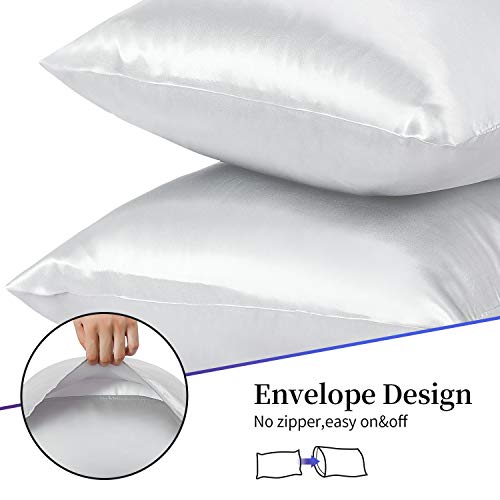 yourose Satin Pillowcase for Hair and Skin, 2 Pack Standard Size Silky Pillowcases with Envelop Closure, (Silver, 20”X26”,2pcs)