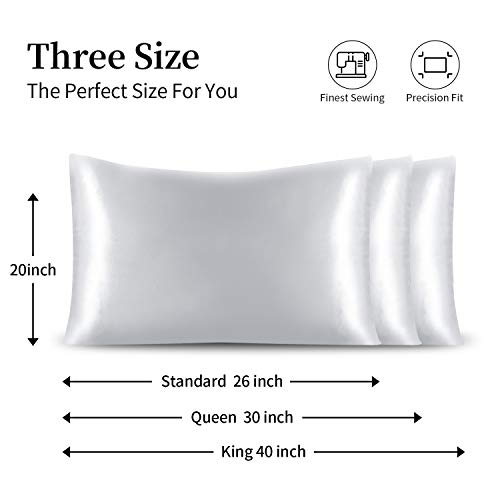 yourose Satin Pillowcase for Hair and Skin, 2 Pack Standard Size Silky Pillowcases with Envelop Closure, (Silver, 20”X26”,2pcs)