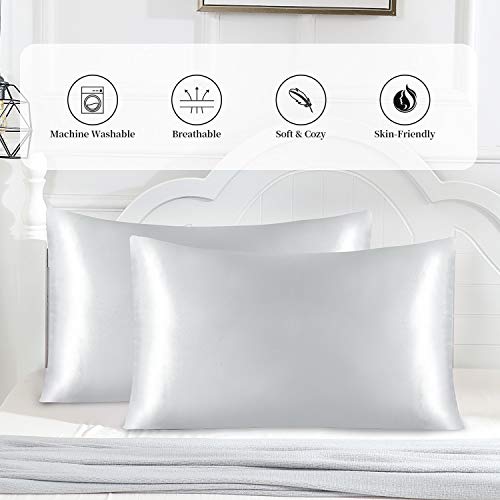 yourose Satin Pillowcase for Hair and Skin, 2 Pack Standard Size Silky Pillowcases with Envelop Closure, (Silver, 20”X26”,2pcs)