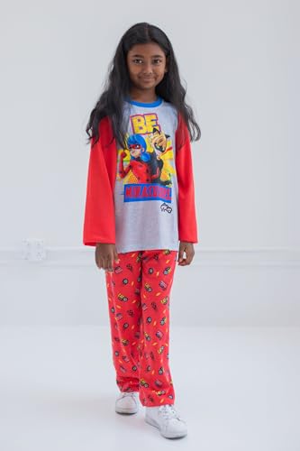 Miraculous Ladybug Cat Noir Little Girls Long Sleeve Pajama Pant Set Red/Gray 6X