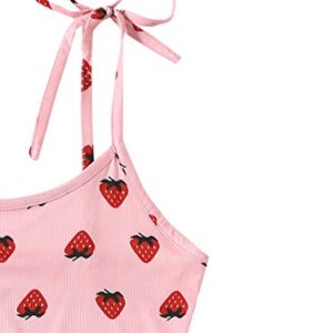 SweatyRocks Women's Summer Strawberry Print Cami Top and Shorts Sleepwear Pajamas Set Strawberry Pink M