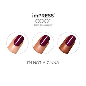 KISS imPRESS Color Press-On Manicure, Gel Nail Kit, PureFit Technology, Short Length, “I'm Not a Cinna”, Polish-Free Solid Color Mani, Includes Prep Pad, Mini File, Cuticle Stick, and 30 Fake Nails