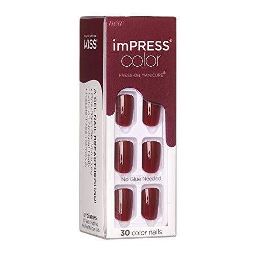 KISS imPRESS Color Press-On Manicure, Gel Nail Kit, PureFit Technology, Short Length, “I'm Not a Cinna”, Polish-Free Solid Color Mani, Includes Prep Pad, Mini File, Cuticle Stick, and 30 Fake Nails