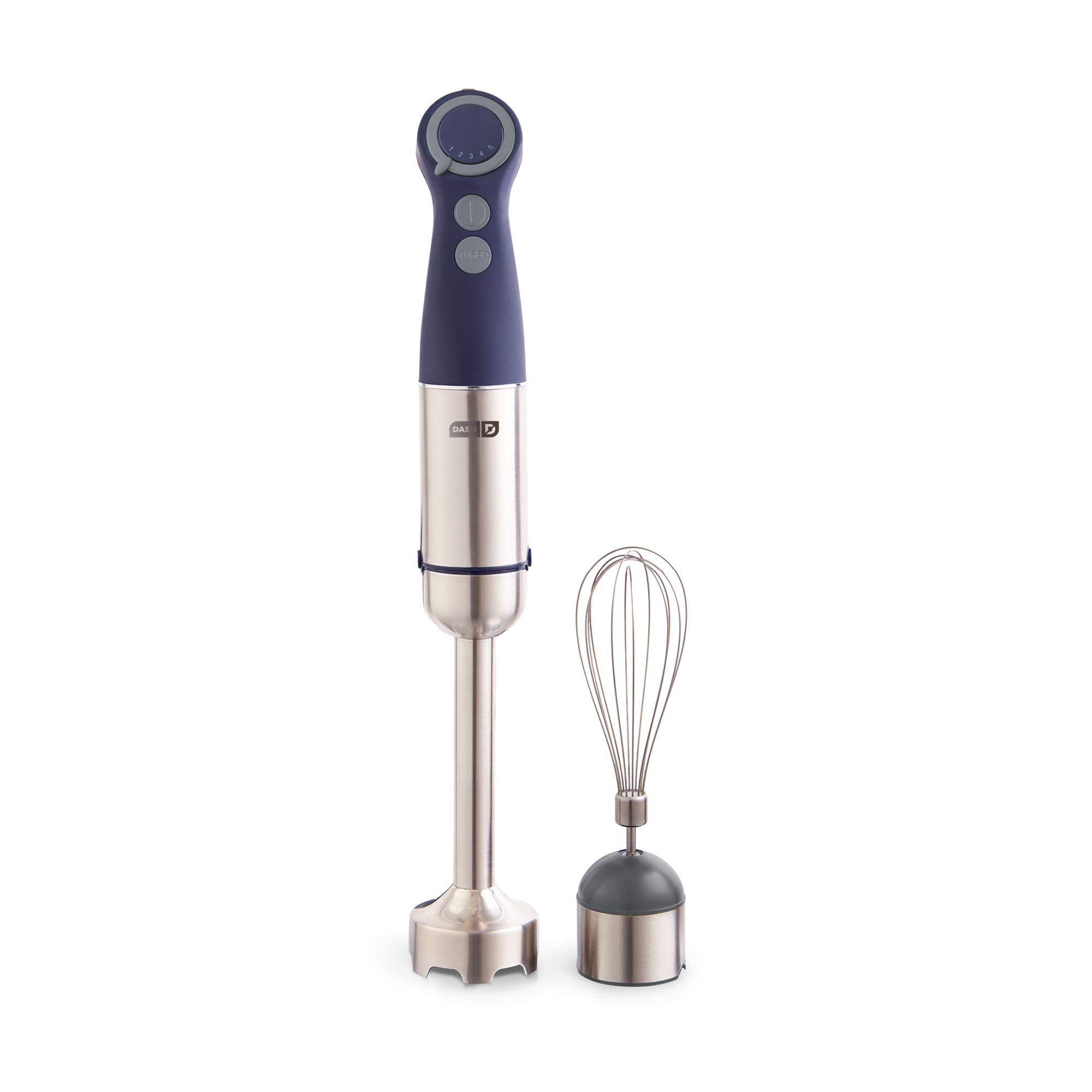 Dash Chef Series Immersion Hand Blender, 5 Speed Stick Blender with Stainless Steel Blades, Whisk Attachment and Recipe Guide – Midnight