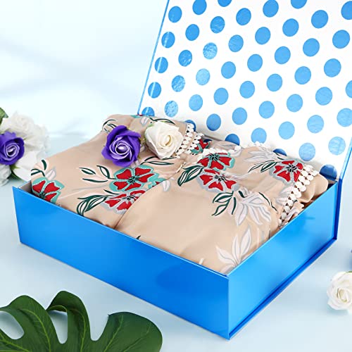 GREEN BEAN Gift Box 13x9.7x3.4 Inches, Large Blue Gift Box with Lid, Shirt Gift Box, Magnetic Gift Box for Gift Packaging (Glossy Metallic Blue, Polka Dot Design Inside)