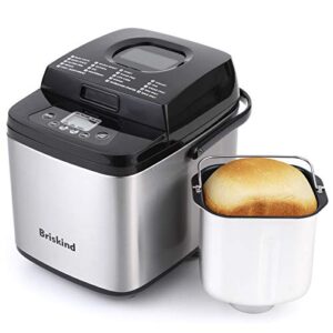 briskind 19-in-1 compact bread maker machine, 1.5 lb / 1 lb loaf small breadmaker with carrying handle, including gluten free, dough, jam, yogurt menus, bake evenly, automatic keep warm, 3 crust color