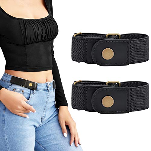 LEACOOLKEY No Buckle Stretch Belt for Women/Men—2 Pack Elastic Invisible Belt for Jeans