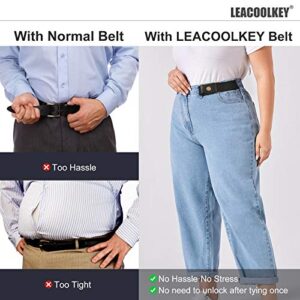 LEACOOLKEY No Buckle Stretch Belt for Women/Men—2 Pack Elastic Invisible Belt for Jeans