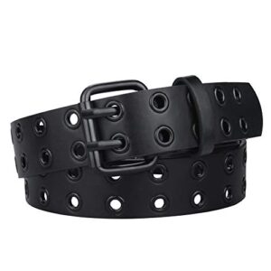 macoking grommet belts for women, goth black belts for teens - double studded holes-l