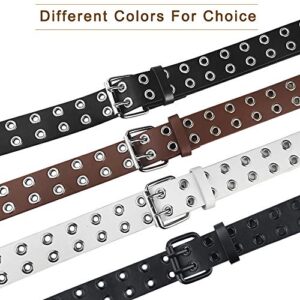 macoking Grommet Belts for Women, Goth Black Belts for Teens - Double Studded Holes-L