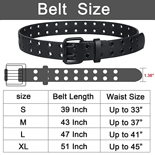 macoking Grommet Belts for Women, Goth Black Belts for Teens - Double Studded Holes-L