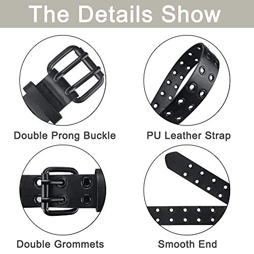 macoking Grommet Belts for Women, Goth Black Belts for Teens - Double Studded Holes-L