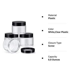 4 Pieces Round Clear Wide-mouth Leak Proof Plastic Container Jars with Lids for Travel Storage Makeup Beauty Products Face Creams Oils Salves Ointments DIY Making or Others (6 Ounce, Black)