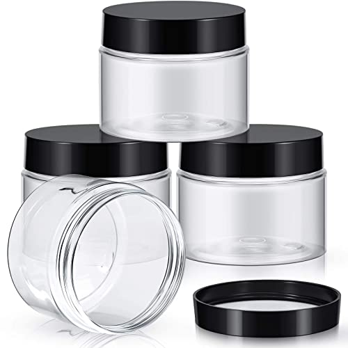 4 Pieces Round Clear Wide-mouth Leak Proof Plastic Container Jars with Lids for Travel Storage Makeup Beauty Products Face Creams Oils Salves Ointments DIY Making or Others (6 Ounce, Black)