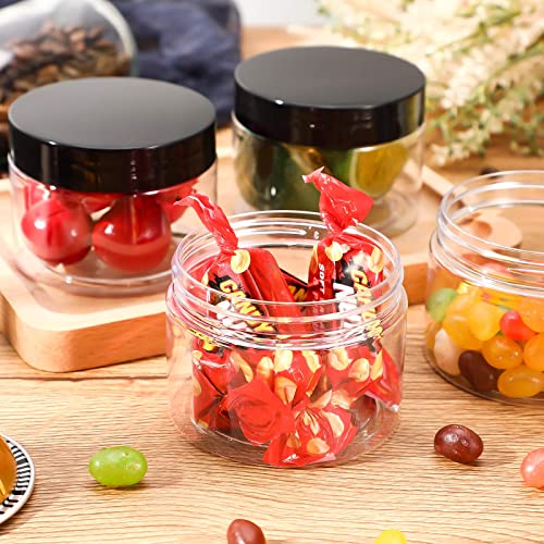 4 Pieces Round Clear Wide-mouth Leak Proof Plastic Container Jars with Lids for Travel Storage Makeup Beauty Products Face Creams Oils Salves Ointments DIY Making or Others (6 Ounce, Black)