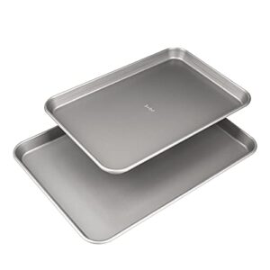 goodful nonstick cookie baking sheet set, heavy duty carbon steel with quick release coating, made without pfoa, dishwasher safe, 2-pack bakeware set, 17-inch x 12-inch and 15-inch x 10-inch, gray