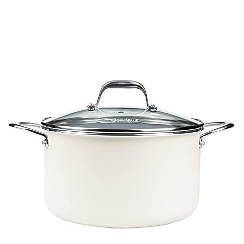 Goodful Ceramic Nonstick 6 Quart Stock Pot, Dishwasher Safe Pots and Pans, Comfort Grip Stainless Steel Handle, Made without PFOA, Cream