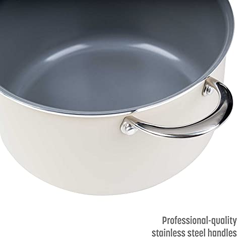 Goodful Ceramic Nonstick 6 Quart Stock Pot, Dishwasher Safe Pots and Pans, Comfort Grip Stainless Steel Handle, Made without PFOA, Cream