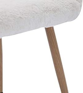 SSLine Faux Fur Vanity Chair Elegant White Furry Makeup Desk Chairs for Girls Women Modern Comfy Fluffy Arm Chair with Wood Look Metal Legs in Bedroom Living Room