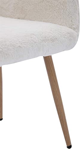 SSLine Faux Fur Vanity Chair Elegant White Furry Makeup Desk Chairs for Girls Women Modern Comfy Fluffy Arm Chair with Wood Look Metal Legs in Bedroom Living Room