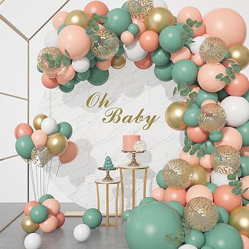 166Pcs Sage Olive Green Blush Peach Balloon Garland Arch Kit Orange White Green Gold Balloons Eucalyptus for Tropical Wedding Jungle Safari Greenery Baby Shower Birthday Party Decorations