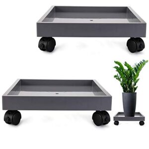 fasmov 2 pack square plant caddy 12.4 inch plant dolly planter caddies with locking wheels, heavy duty plant dolly saucer for moving potted planter, rolling planter trolley tray coaster, gray