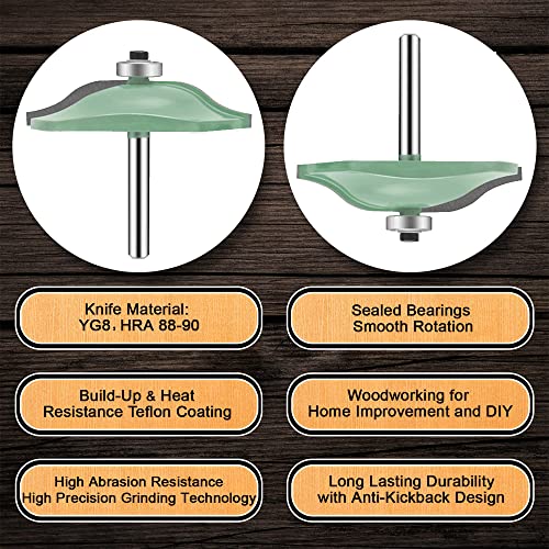 LEATBUY 1/4-Inch Shank Raised Panel Router Bit Set 3 PCS, Round Over Cabinet Door Rail and Stile Router Bits, Woodworking Wood Cutter, Wood Carbide Groove Tongue Milling Tool(1/2-H Double)