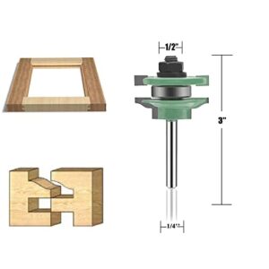 LEATBUY 1/4-Inch Shank Raised Panel Router Bit Set 3 PCS, Round Over Cabinet Door Rail and Stile Router Bits, Woodworking Wood Cutter, Wood Carbide Groove Tongue Milling Tool(1/2-H Double)