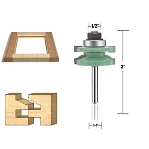 LEATBUY 1/4-Inch Shank Raised Panel Router Bit Set 3 PCS, Round Over Cabinet Door Rail and Stile Router Bits, Woodworking Wood Cutter, Wood Carbide Groove Tongue Milling Tool(1/2-H Double)