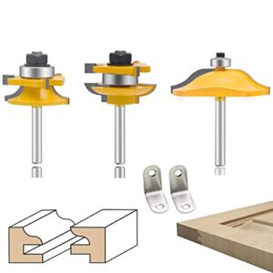 leatbuy router bits 3 pcs router bit set, 1/4-inch shank round over raised panel cabinet door ogee rail and stile, woodworking wood cutter, wood carbide milling tool(1/4-single)