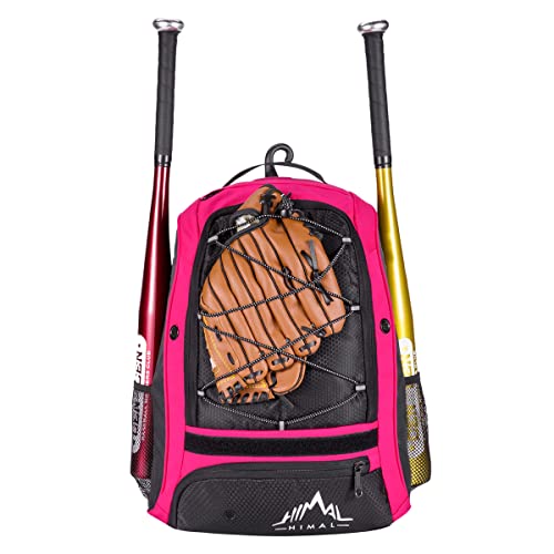 Himal Outdoors Baseball Bag - Bat Backpack for Baseball, T-Ball & Softball Equipment & Gear for Youth and Adults | Holds Bat, Helmet, Gloves and Cleats | Shoes Compartment & Fence Hook, 14" W x 9.5" D x 20" H, Red