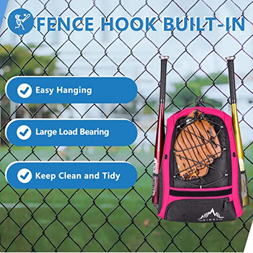 Himal Outdoors Baseball Bag - Bat Backpack for Baseball, T-Ball & Softball Equipment & Gear for Youth and Adults | Holds Bat, Helmet, Gloves and Cleats | Shoes Compartment & Fence Hook, 14" W x 9.5" D x 20" H, Red