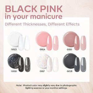 Modelones Poly Nail Extension Gel Kit - 6 Colors Poly Nails Gel Kit Nude Clear Black Pink All In One Starter Kit Builder Glue Gel with Nail Lamp Base Top Coat Set for Beginner DIY at Home Gifts