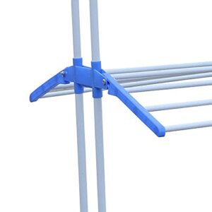 TFCFL 66” 3 Tier Clothes Drying Rack, Upthehill Collapsible Rolling Stainless Laundry Dryer Hanger with Foldable Wings and Casters Collapsible Garment Laundry Rack for Indoor/Outdoor (Blue)