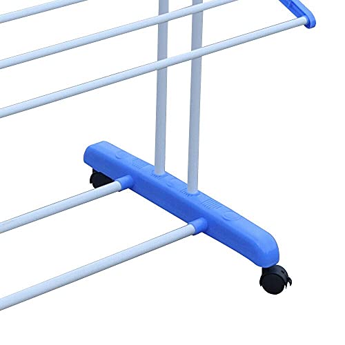 TFCFL 66” 3 Tier Clothes Drying Rack, Upthehill Collapsible Rolling Stainless Laundry Dryer Hanger with Foldable Wings and Casters Collapsible Garment Laundry Rack for Indoor/Outdoor (Blue)