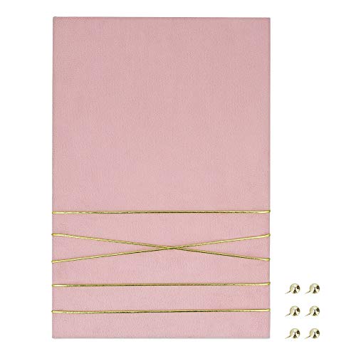 Navaris Fabric Memo Bulletin Board - 20" x 28" Velvet Memory Board for Wall to Display Photo Collages, Pictures, Notes - Includes 6 Push Pins - Pink